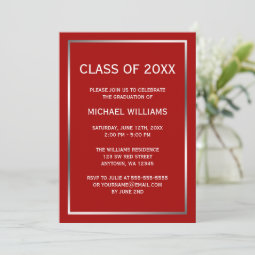 Red Silver Border Graduation Announcement | Zazzle