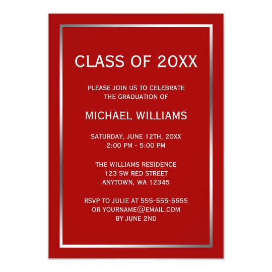 Red Silver Border Graduation Announcement | Zazzle.com