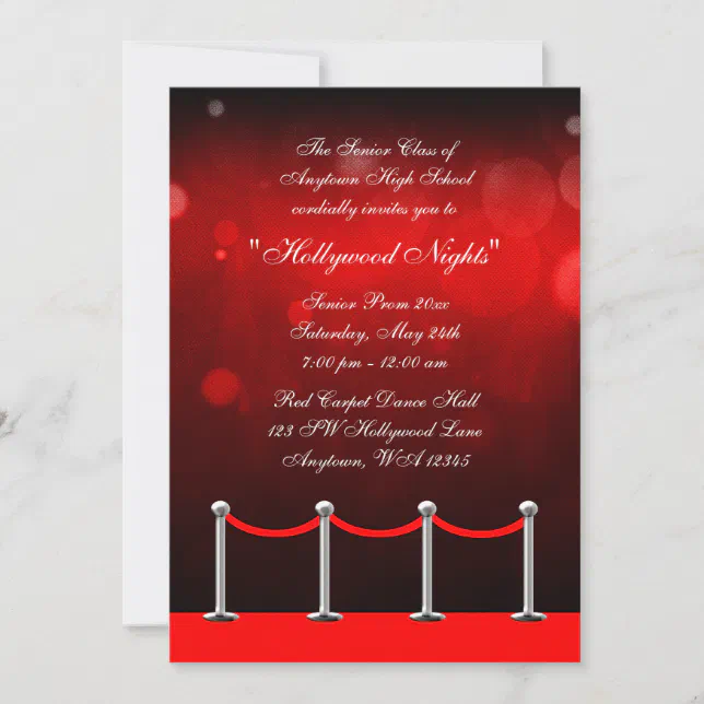 Red Silver Carpet Hollywood Prom Formal Invitation | Zazzle