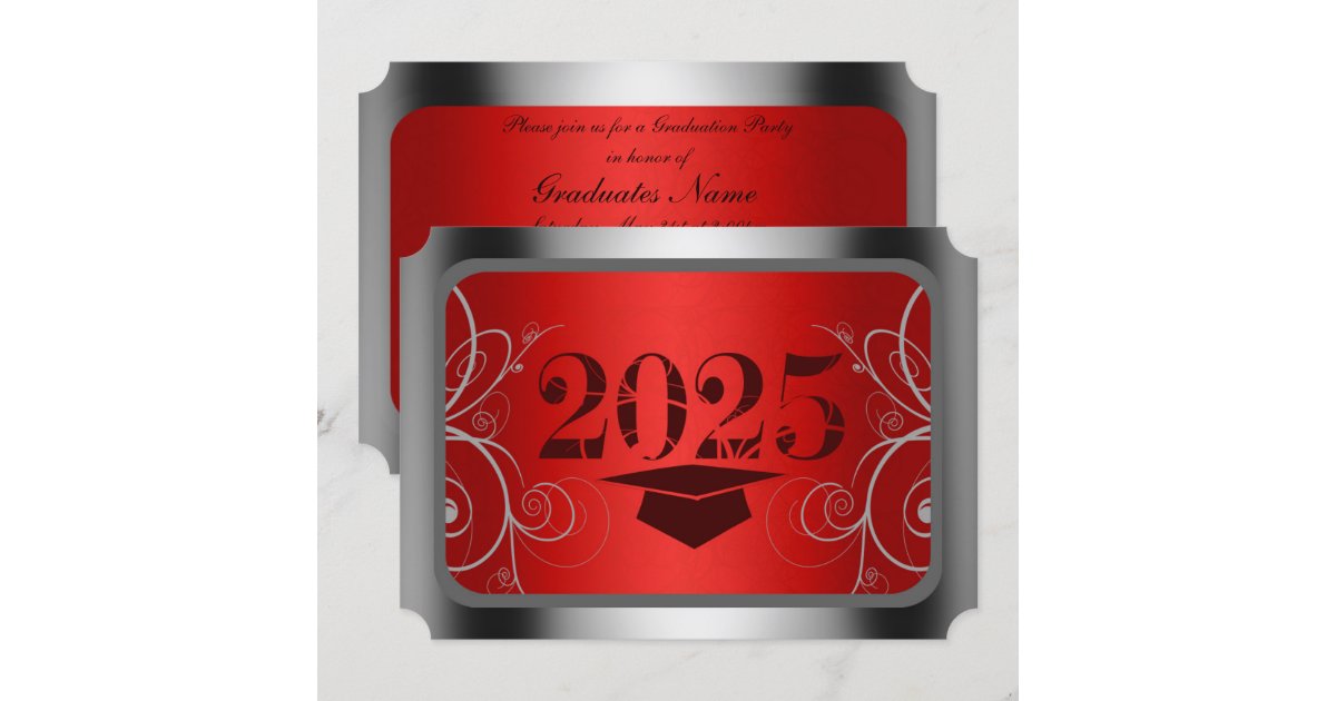 Red & Silver Frame Graduation Party Invitation | Zazzle