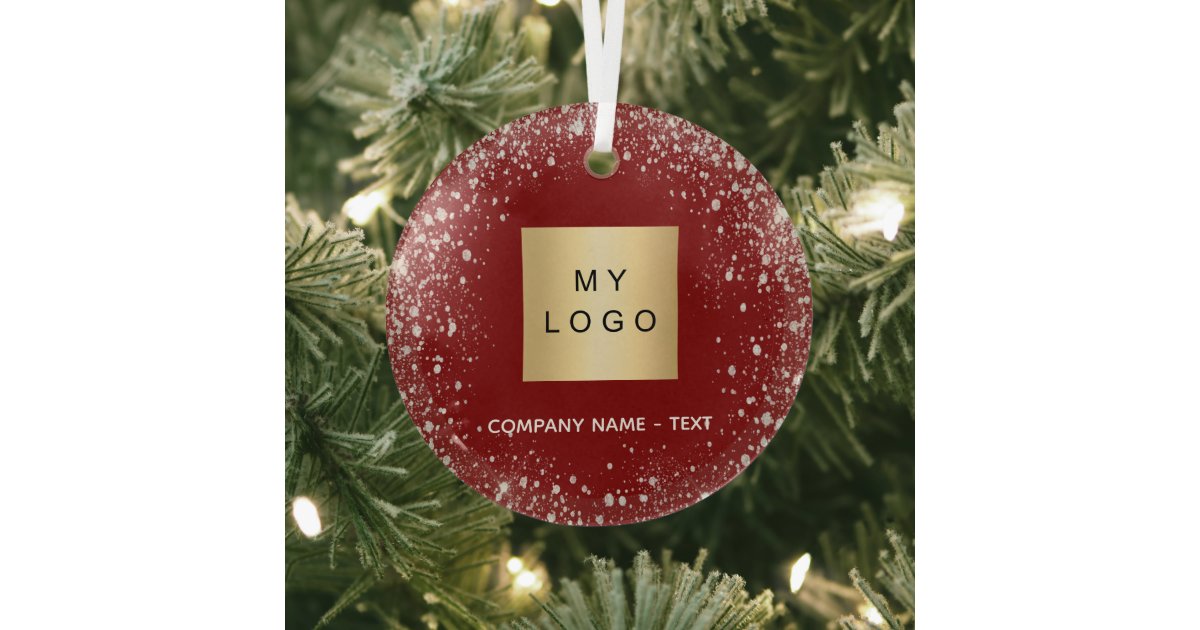 Red silver glitter business comapany logo glass ornament | Zazzle