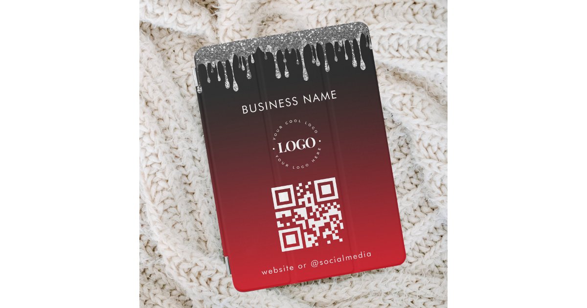 Red Silver Glitter Dripping Company Logo QR Code iPad Air Cover | Zazzle