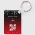 Red Silver Glitter Dripping Company Logo QR Code Keychain | Zazzle