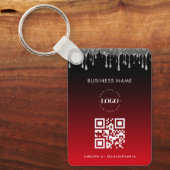 Red Silver Glitter Dripping Company Logo QR Code Keychain | Zazzle