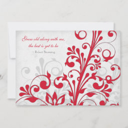 Red Silver Grey Gray Floral Wedding Invitation | Zazzle