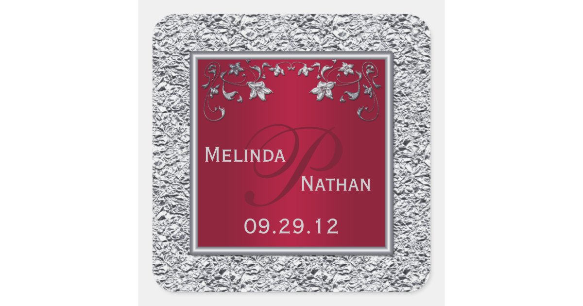 Red, Silver PRINTED Foil Floral Monogram Sticker | Zazzle