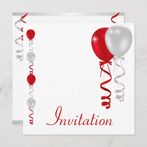 Red Silver White Balloons Special Event Invitation | Zazzle