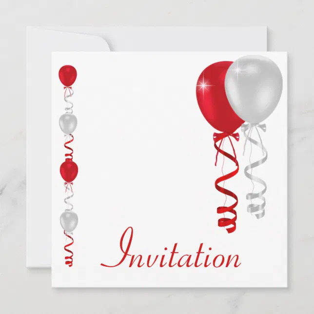 Red Silver White Balloons Special Event Invitation | Zazzle
