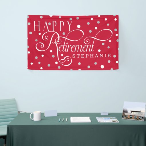 Red, Silver, White, Modern Retirement Party Banner | Zazzle