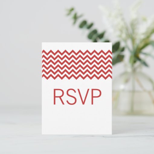 Red Simple Chevron RSVP Postcard | Zazzle