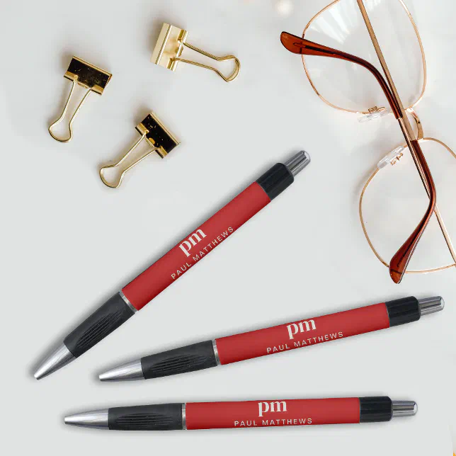 Red Simple Modern Professional Monogram and Name Pen | Zazzle