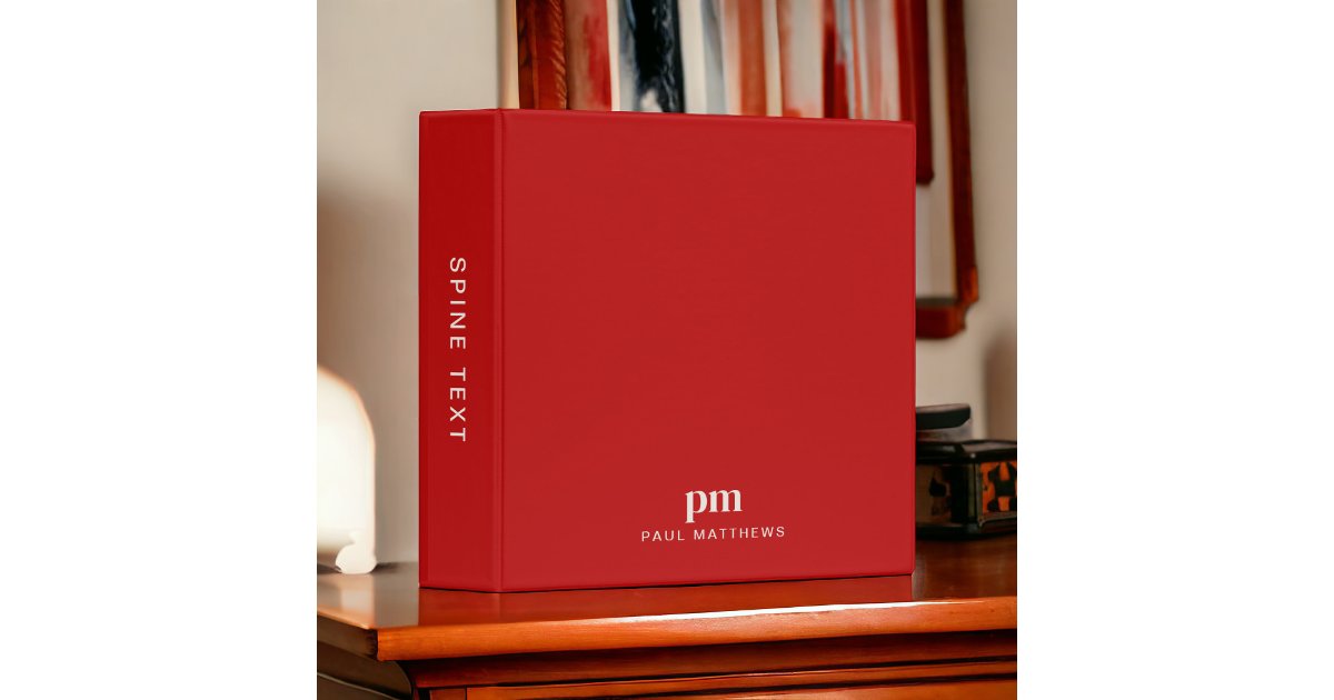 Red Simple Professional Monogram Initials and Name 3 Ring Binder | Zazzle