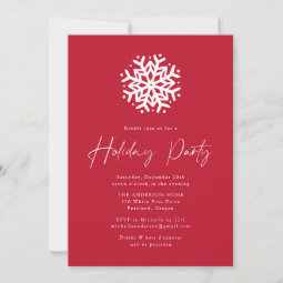 Red Simple Snowflake Holiday Party Invitation | Zazzle