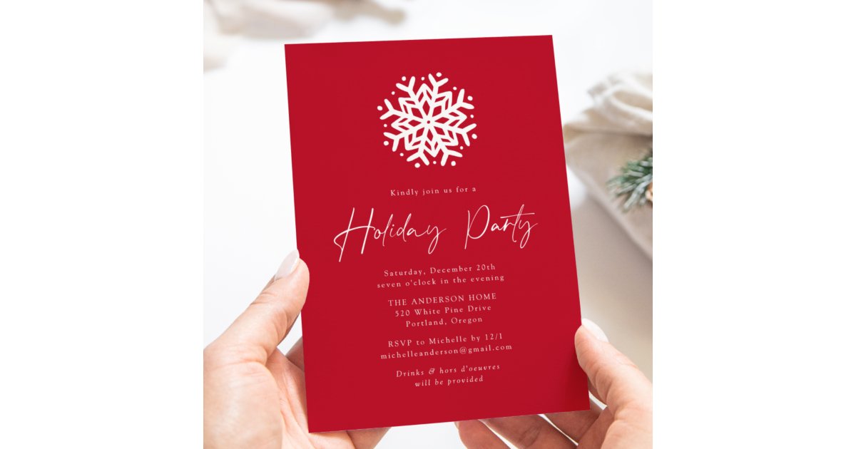 Red Simple Snowflake Holiday Party Invitation | Zazzle