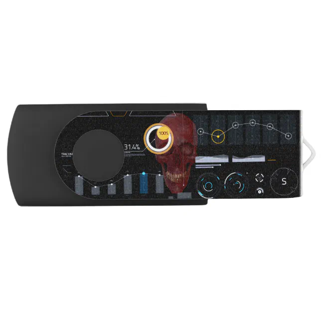 Red skull behind see-through screen hacker flash drive | Zazzle