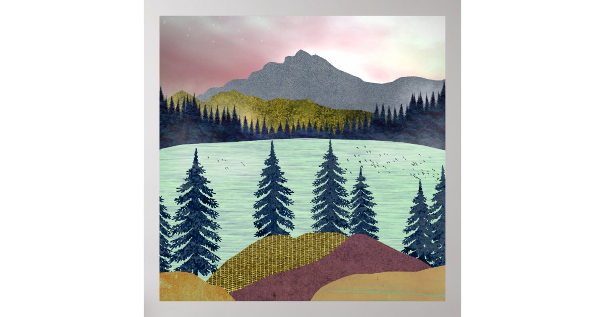 Red Sky Lake Landscape Poster | Zazzle