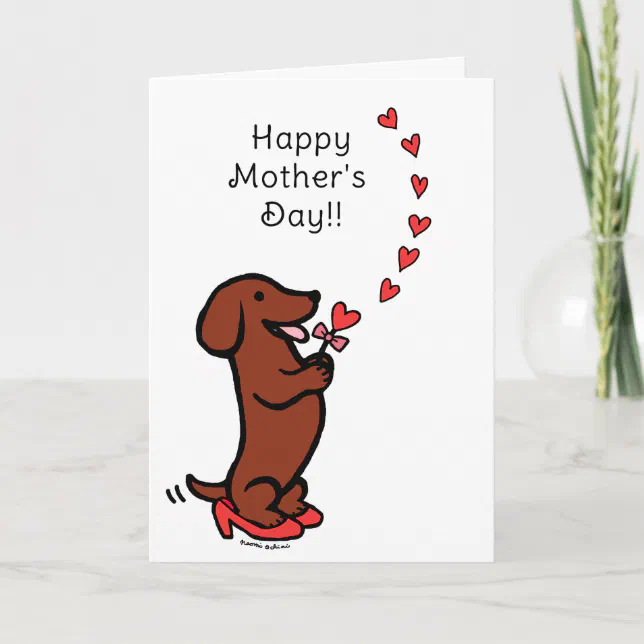 Red Smooth Dachshund Mother's Day Hearts Card | Zazzle