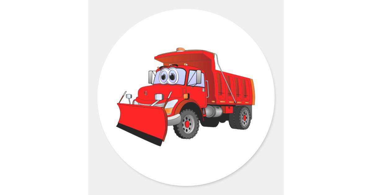 Red Snow Plow Cartoon Classic Round Sticker | Zazzle