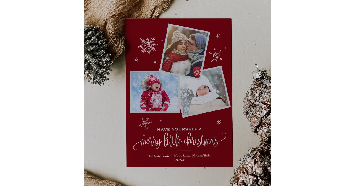 Red Snowflake | 3 Photo Christmas Holiday Card | Zazzle