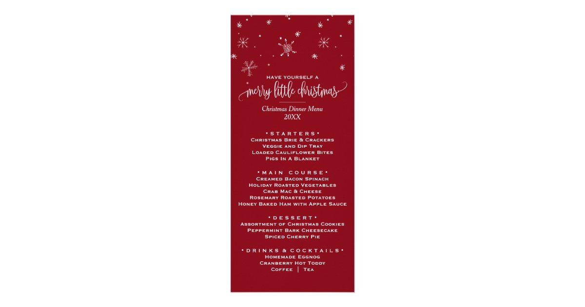 Red Snowflake Christmas Dinner Menu Card | Zazzle.com