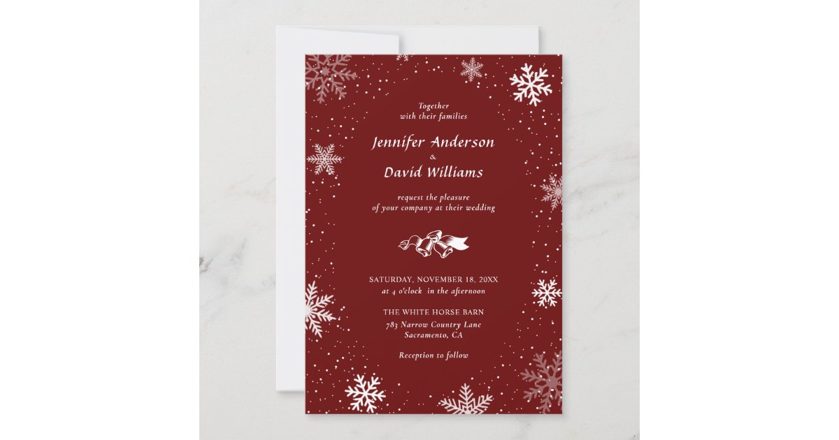 Red Snowflake Christmas Winter Wedding Invitations | Zazzle