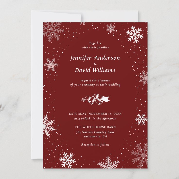 Red Snowflake Christmas Winter Wedding Invitations | Zazzle