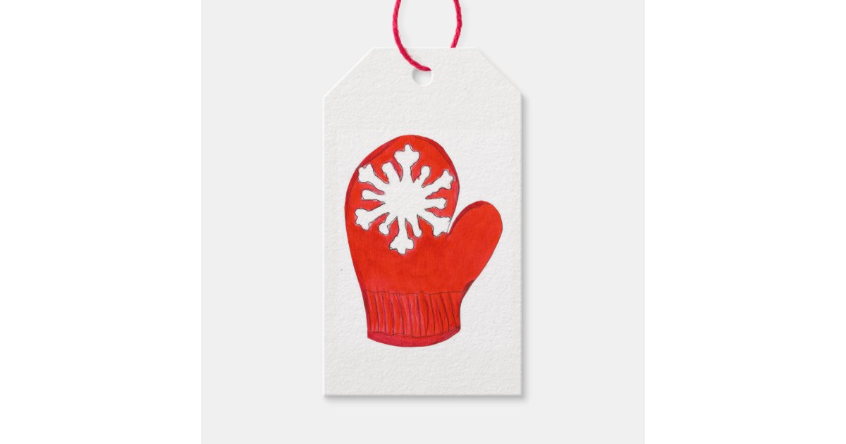 Red Snowflake Mittens Gift Tags | Zazzle