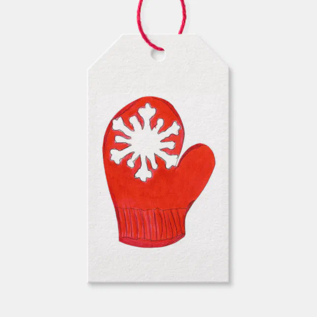 Red Snowflake Mittens Gift Tags | Zazzle