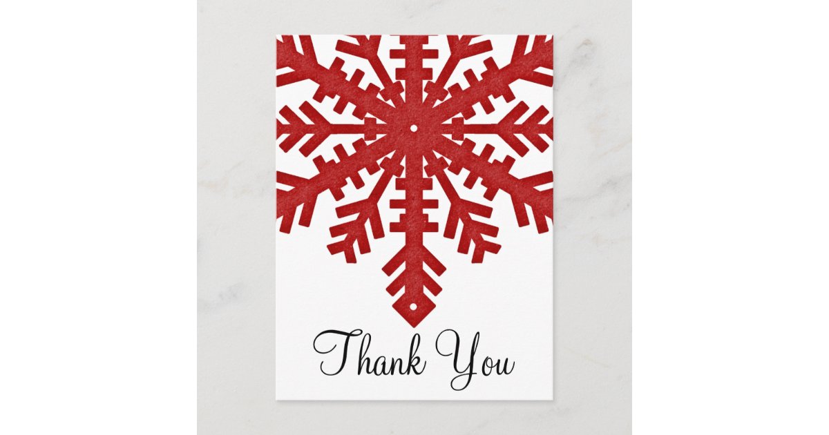 Red Snowflake Winter Season Thank You Postcards | Zazzle