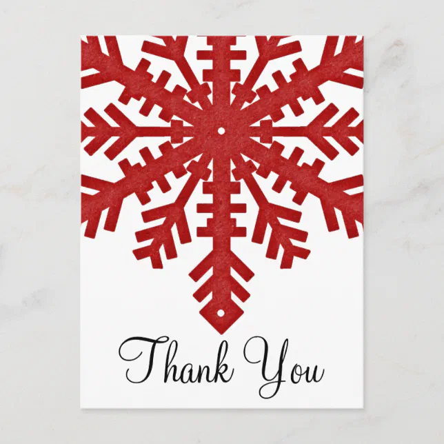 Red Snowflake Winter Season Thank You Postcards | Zazzle