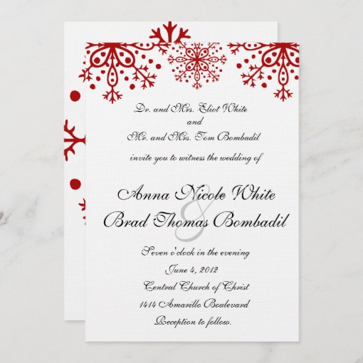 Red Snowflakes Wedding Invitation | Zazzle