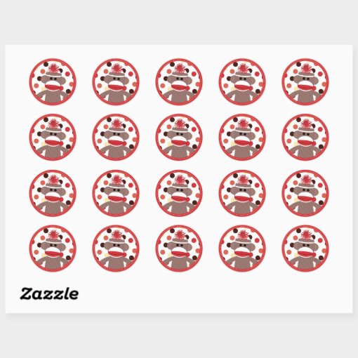 Red Sock Monkey Favor Sticker Seals - Baby Shower | Zazzle