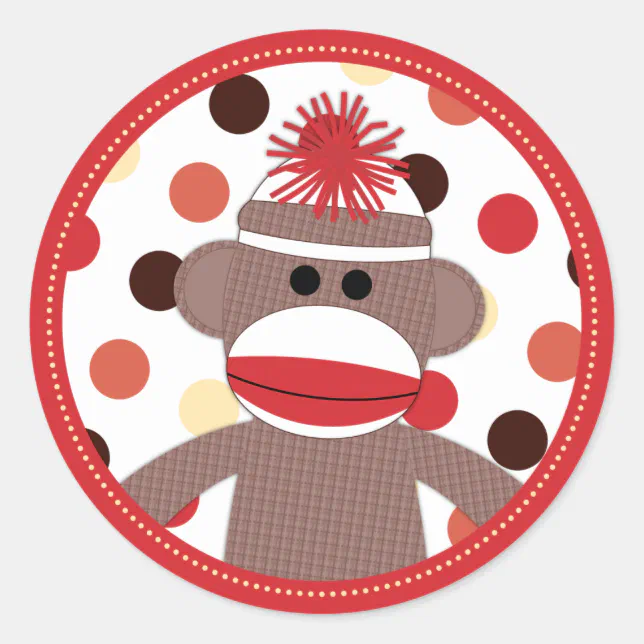 Red Sock Monkey Favor Sticker Seals - Baby Shower | Zazzle
