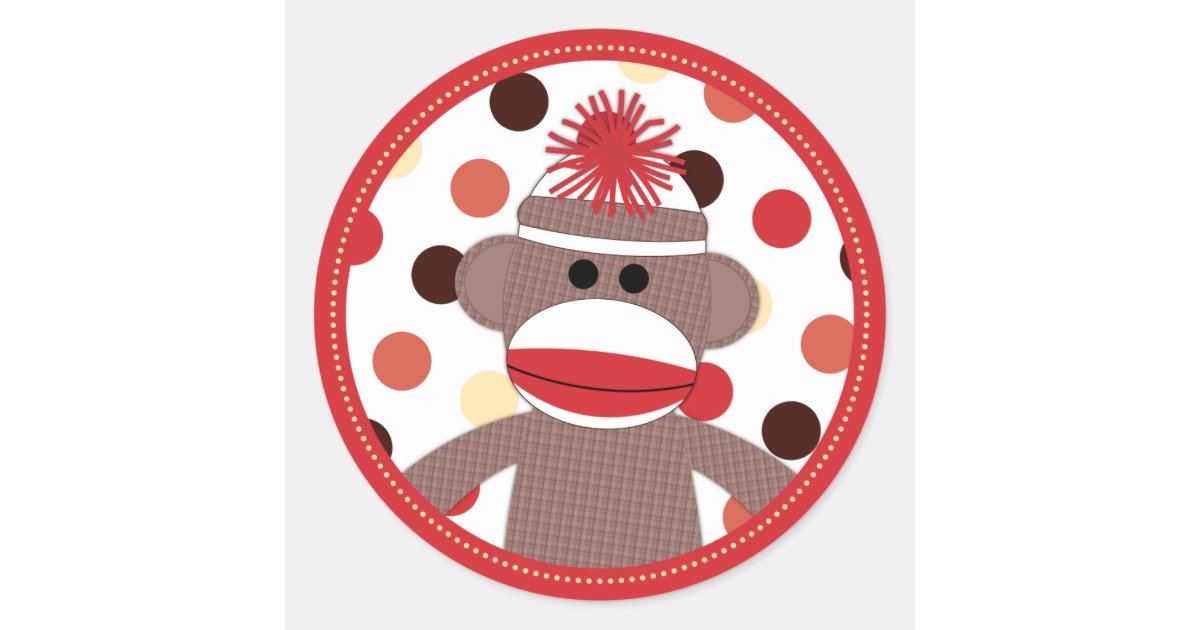 Red Sock Monkey Favor Sticker Seals - Baby Shower | Zazzle