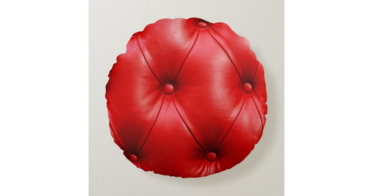 Red sofa leather texture round pillow | Zazzle