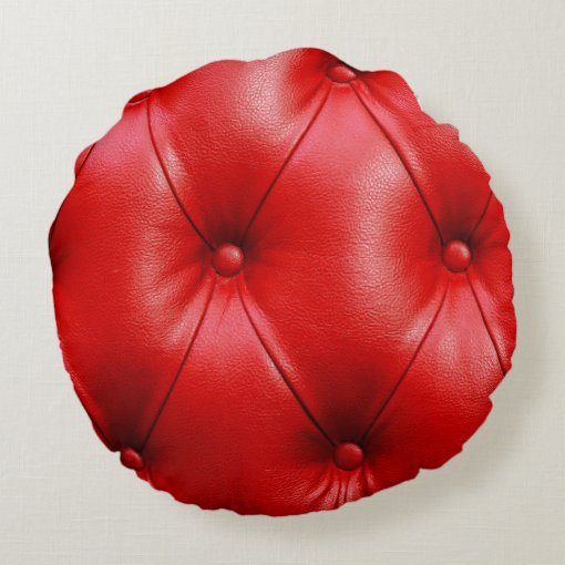 Red sofa leather texture round pillow | Zazzle
