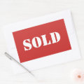 Red SOLD Typography Word Print Rectangular Sticker | Zazzle