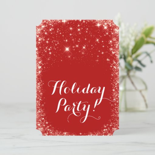 Red Sparkle Sparkly Glitter Holiday Party Invitation | Zazzle