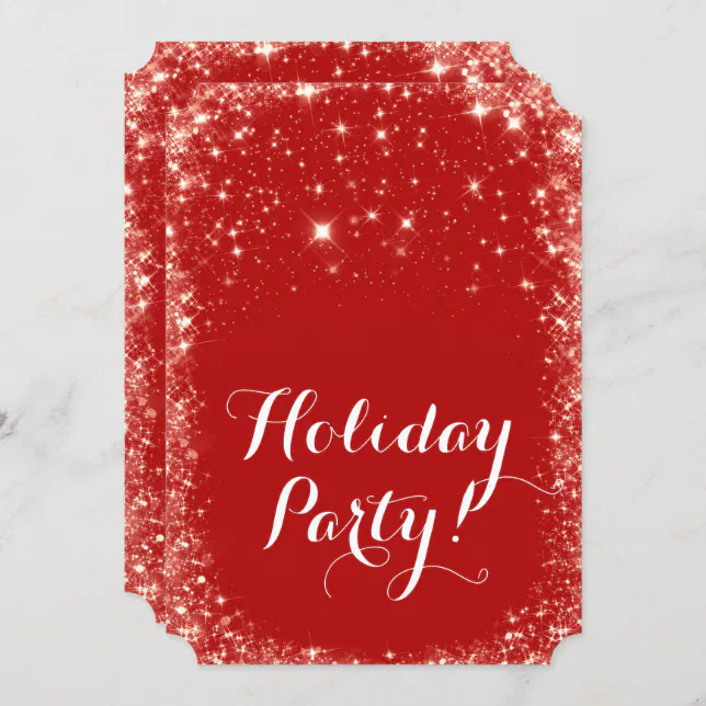 Red Sparkle Sparkly Glitter Holiday Party Invitation | Zazzle