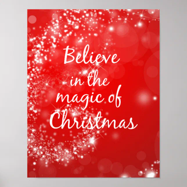 Red Sparkles with Christmas Magic Quote Poster | Zazzle