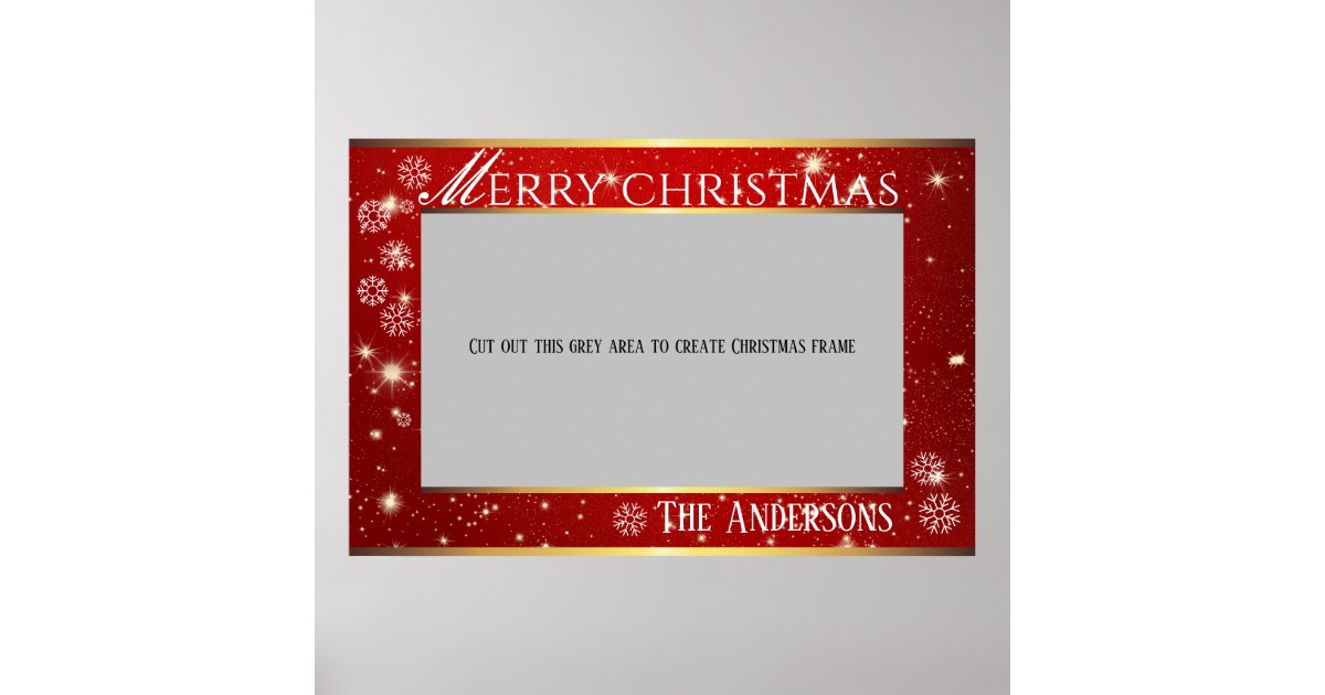 Red Sparkling Merry Christmas photo frame Poster | Zazzle