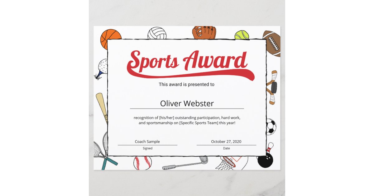 Red Sports Certificate Templates Award | Zazzle