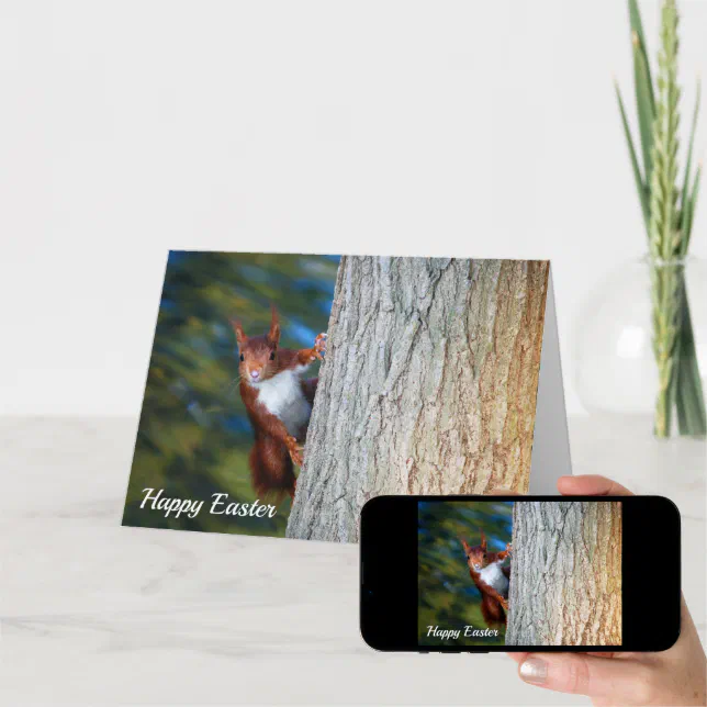 Red Squirrel on Tree, Happy Easter Card | Zazzle