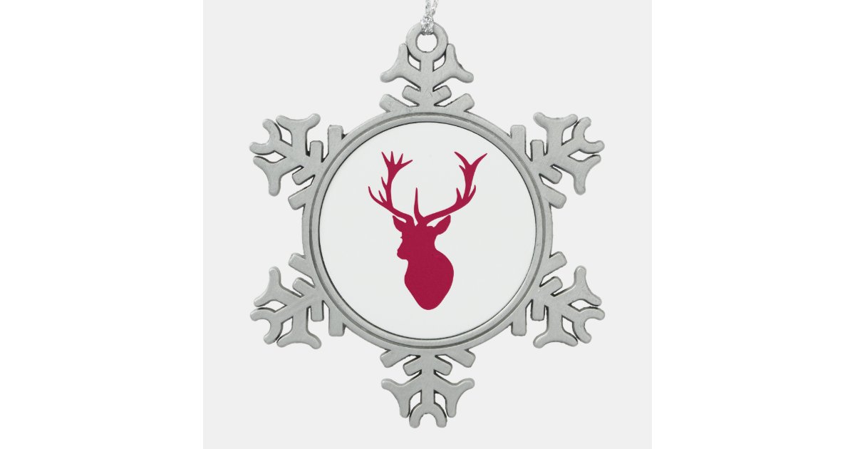 Red Stag Head Christmas or Stag Party Snowflake Pewter Christmas ...