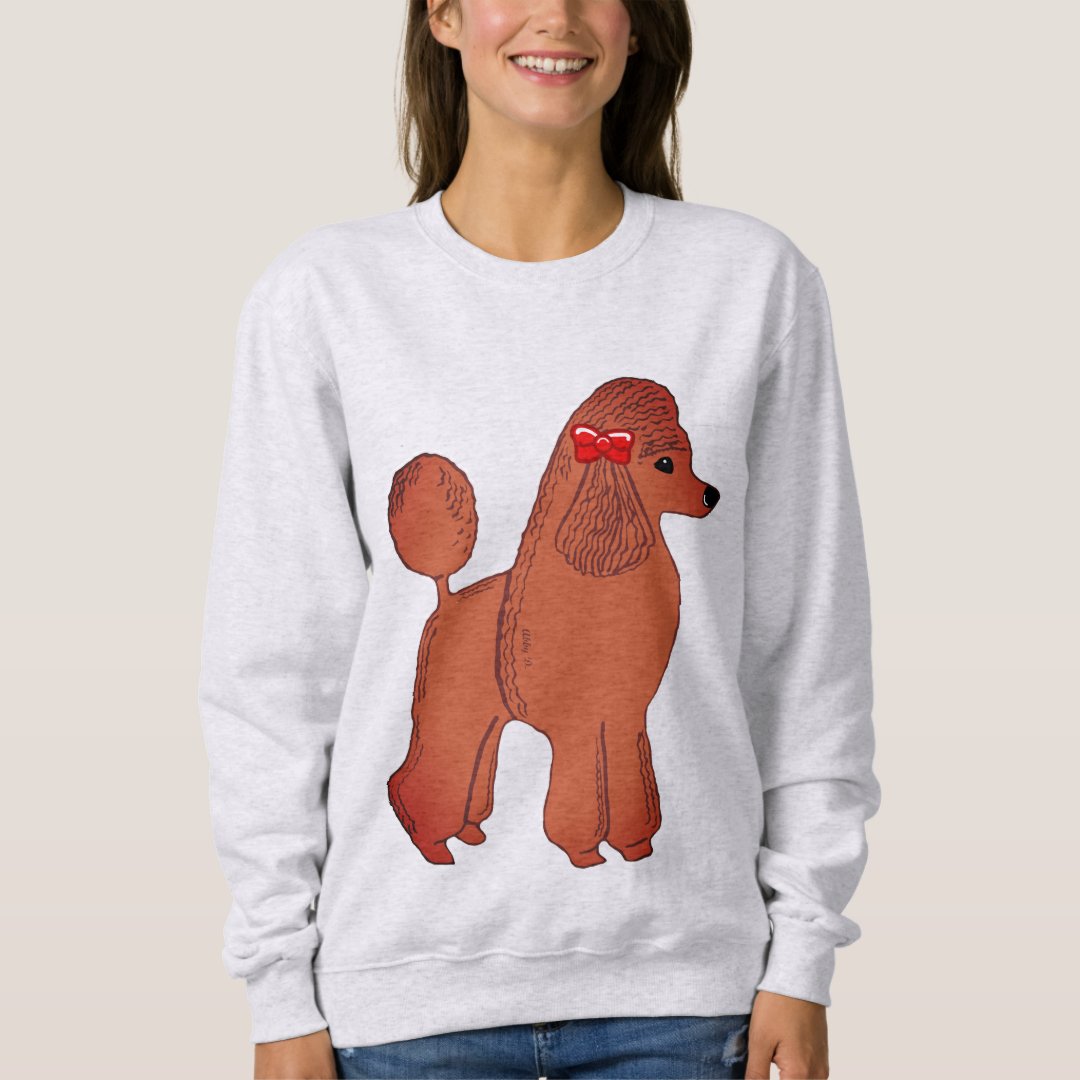 Red Standard Poodle with Bow Women's Sweatshirt | Zazzle
