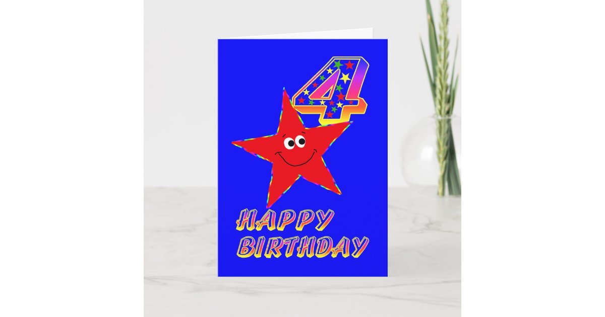 Red Star Happy 4th Birthday Card | Zazzle