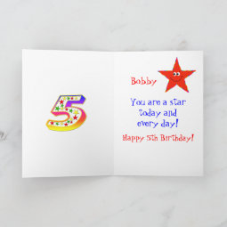 Red Star Happy 5th Birthday Card | Zazzle