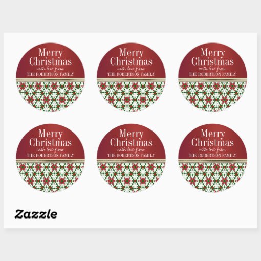 Red Star Ribbon Christmas Gift Tag Stickers | Zazzle