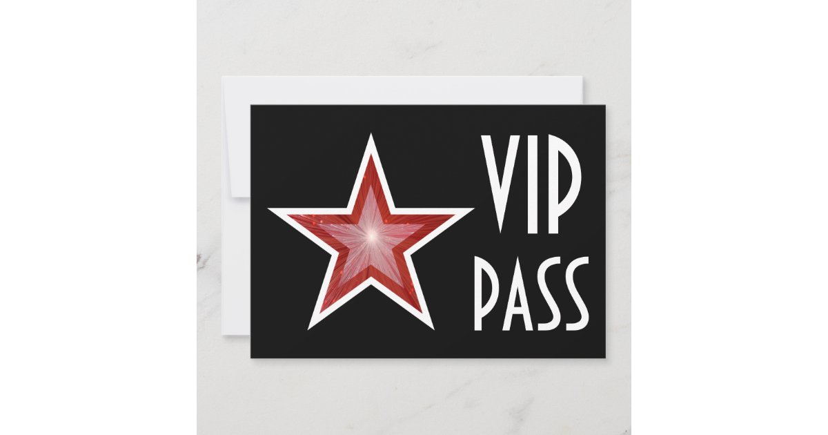 Red Star 'VIP PASS' invitation black horizontal | Zazzle
