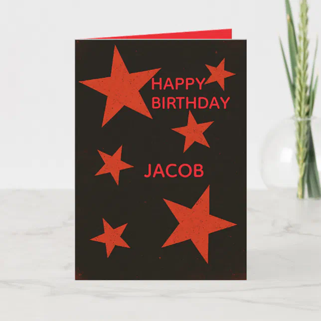 Red Stars Black Background Retro Grunge Birthday Card | Zazzle